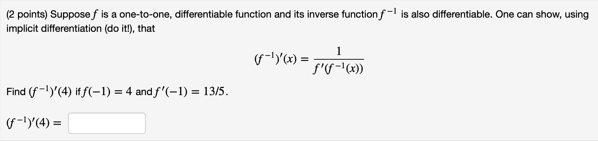 Solved 2 Points Suppose F Is A One To One Differentiable
