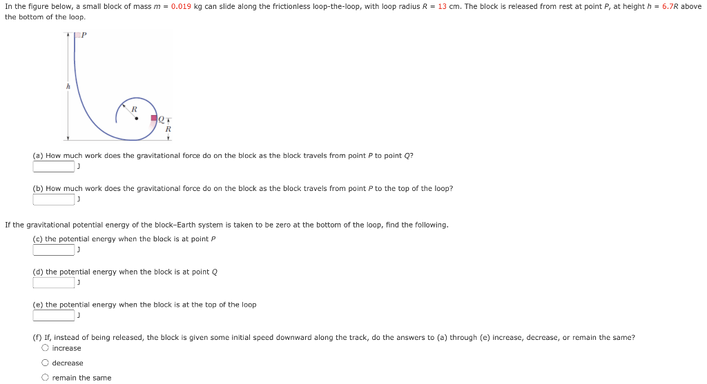 Solved In the figure below, a small block of mass m=0.019 kg | Chegg.com