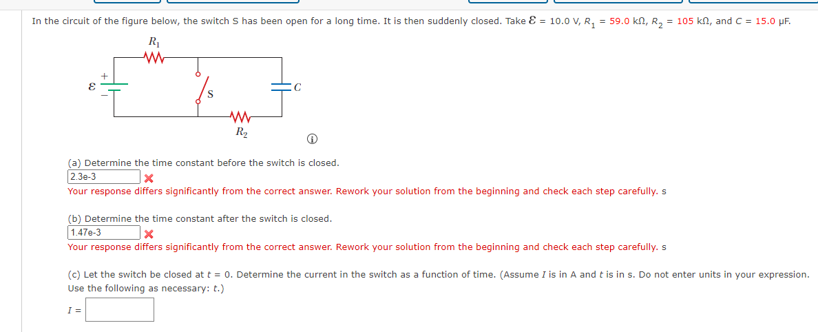 Solved he circuit of the figure below, the switch S has been | Chegg.com