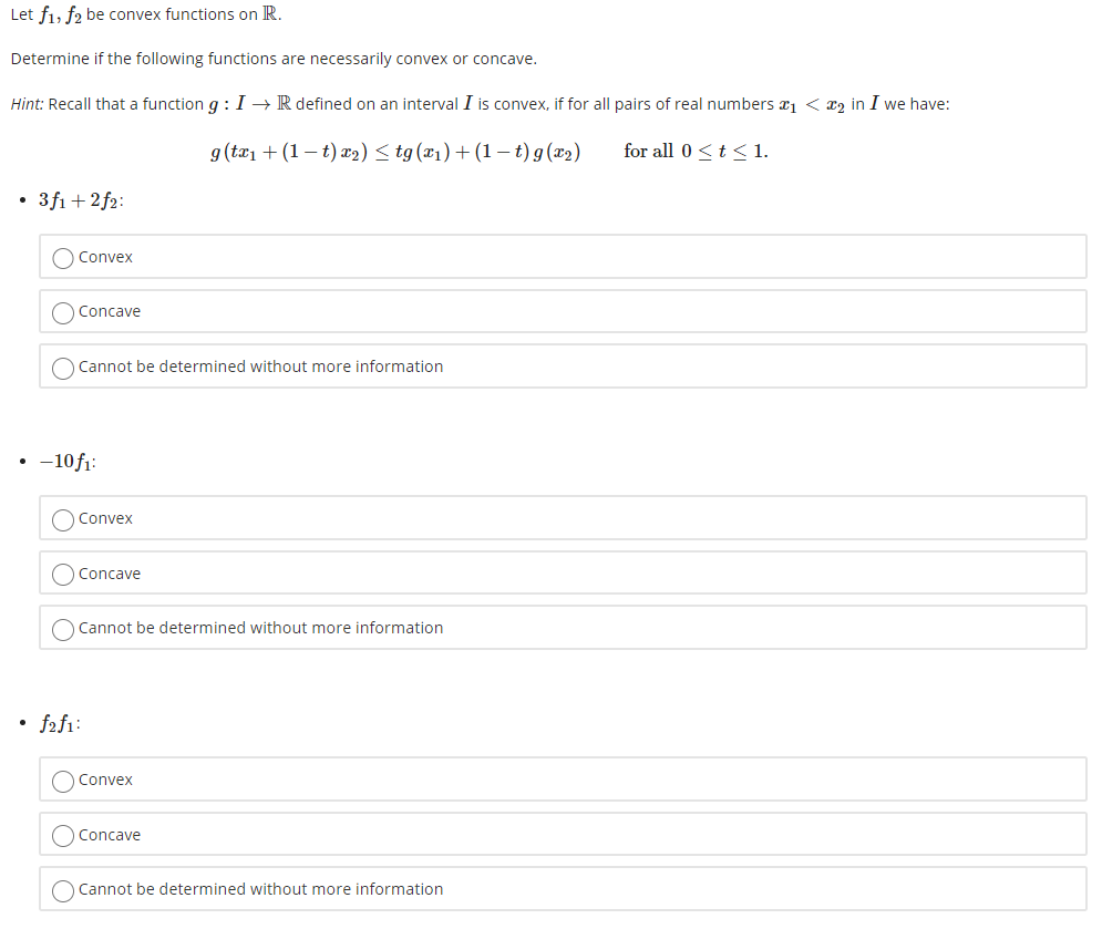 Solved Let Fi F2 Be Convex Functions On R Determine If The