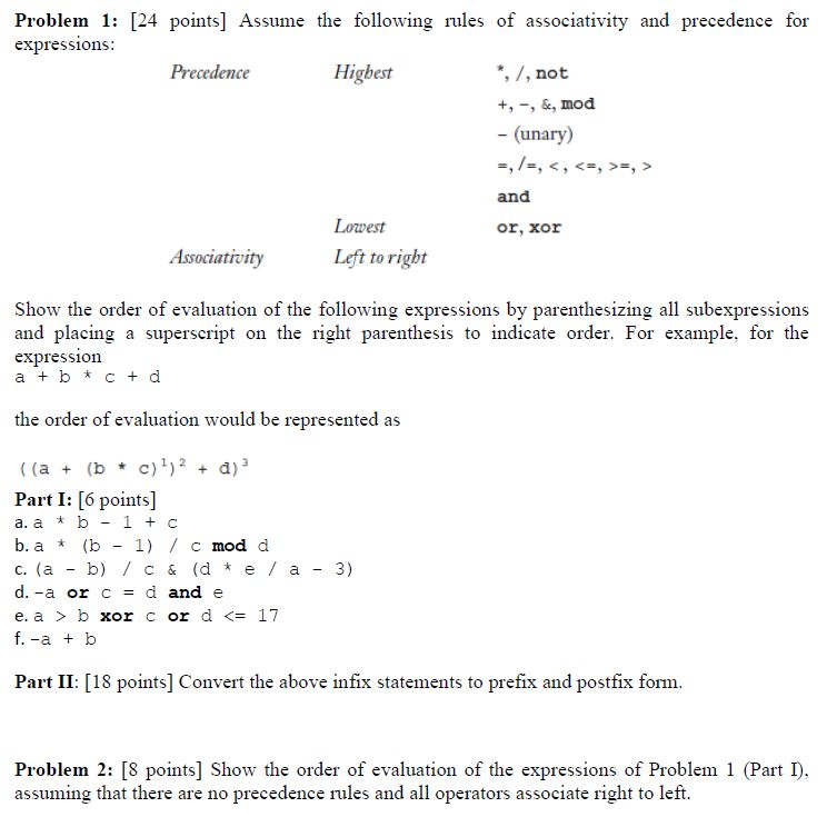 Solved Problem 1: [24 points] Assume the following rules of | Chegg.com