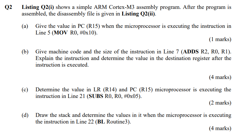 Solved Listing Q2(i) shows a simple ARM Cortex-M3 assembly | Chegg.com