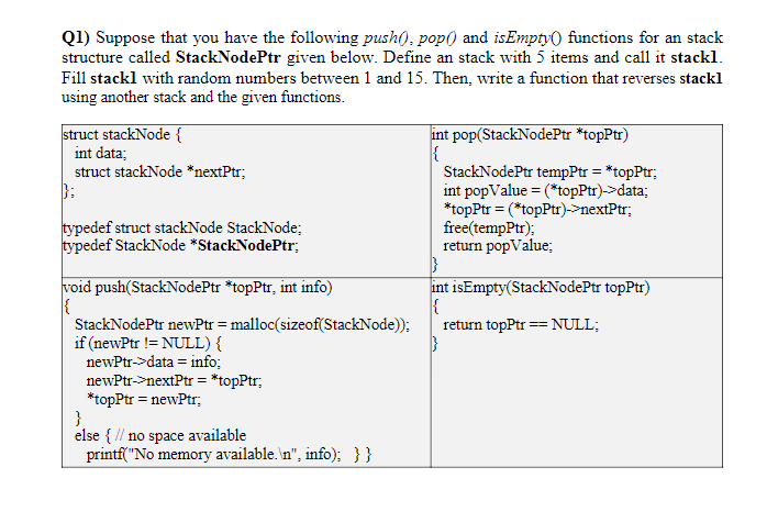 Solved QI) Suppose that you have the following push0.pop() | Chegg.com