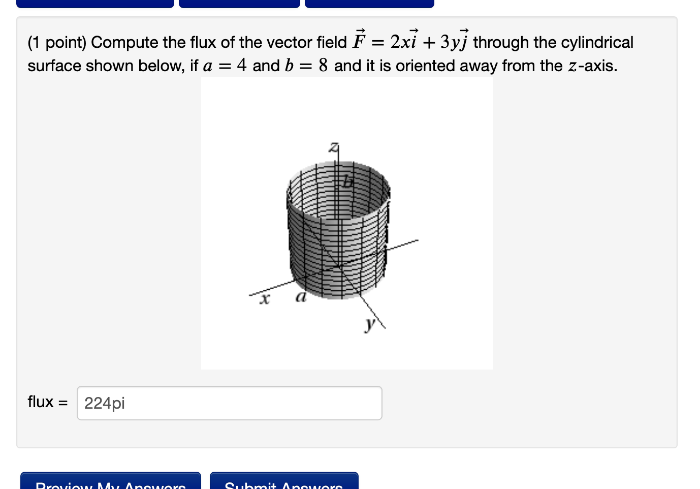 Solved (1 point) Compute the flux of the vector field F = | Chegg.com