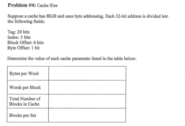 Problem \#4: Cache Size Suppose a cache has 8KiB and | Chegg.com