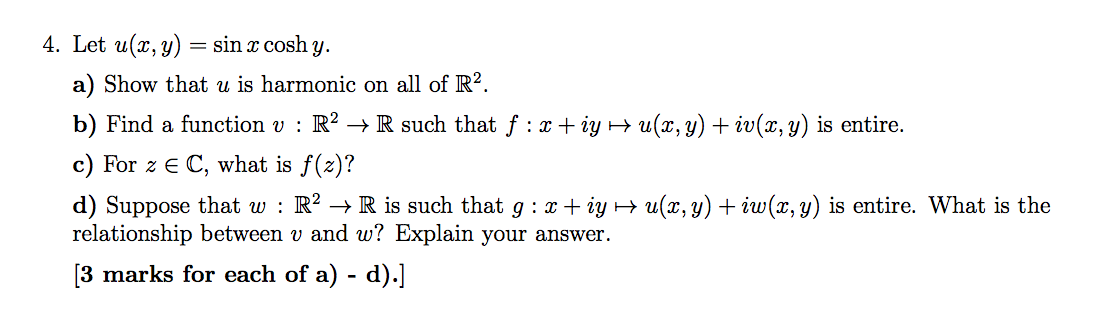 Solved 4. Let u(x,y) = sin x cosh y. a) Show that u is | Chegg.com