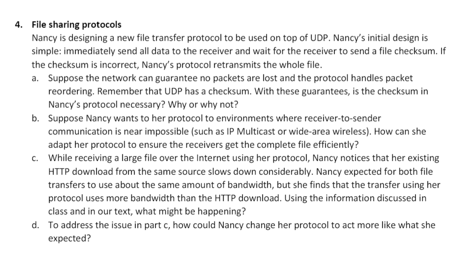 Solved 4. File sharing protocols Nancy is designing a new | Chegg.com