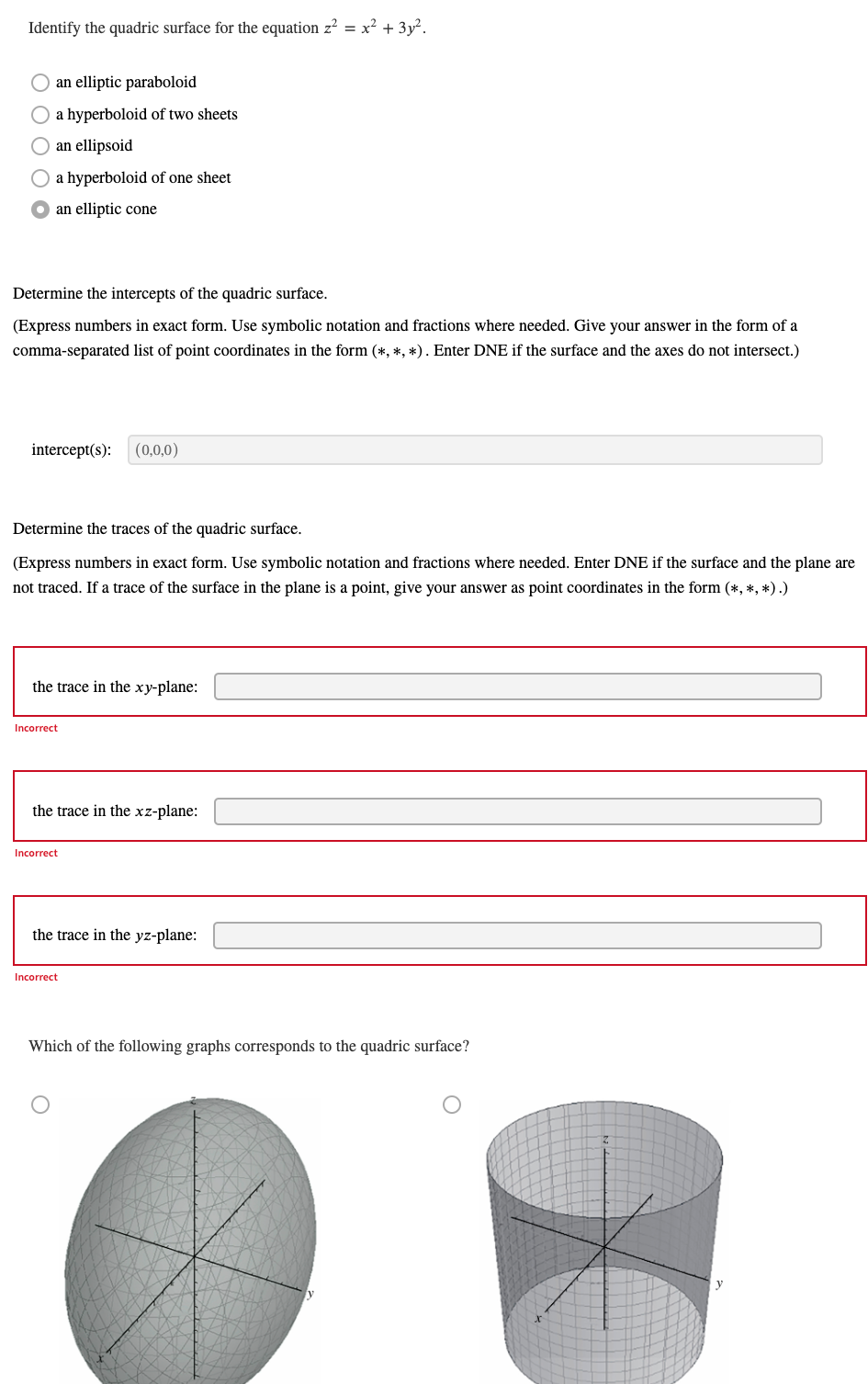 Solved Identify the quadric surface for the equation | Chegg.com