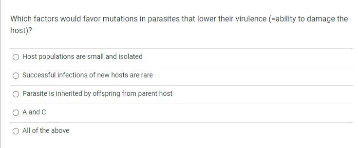 Solved Which factors would favor mutations in parasites that | Chegg.com