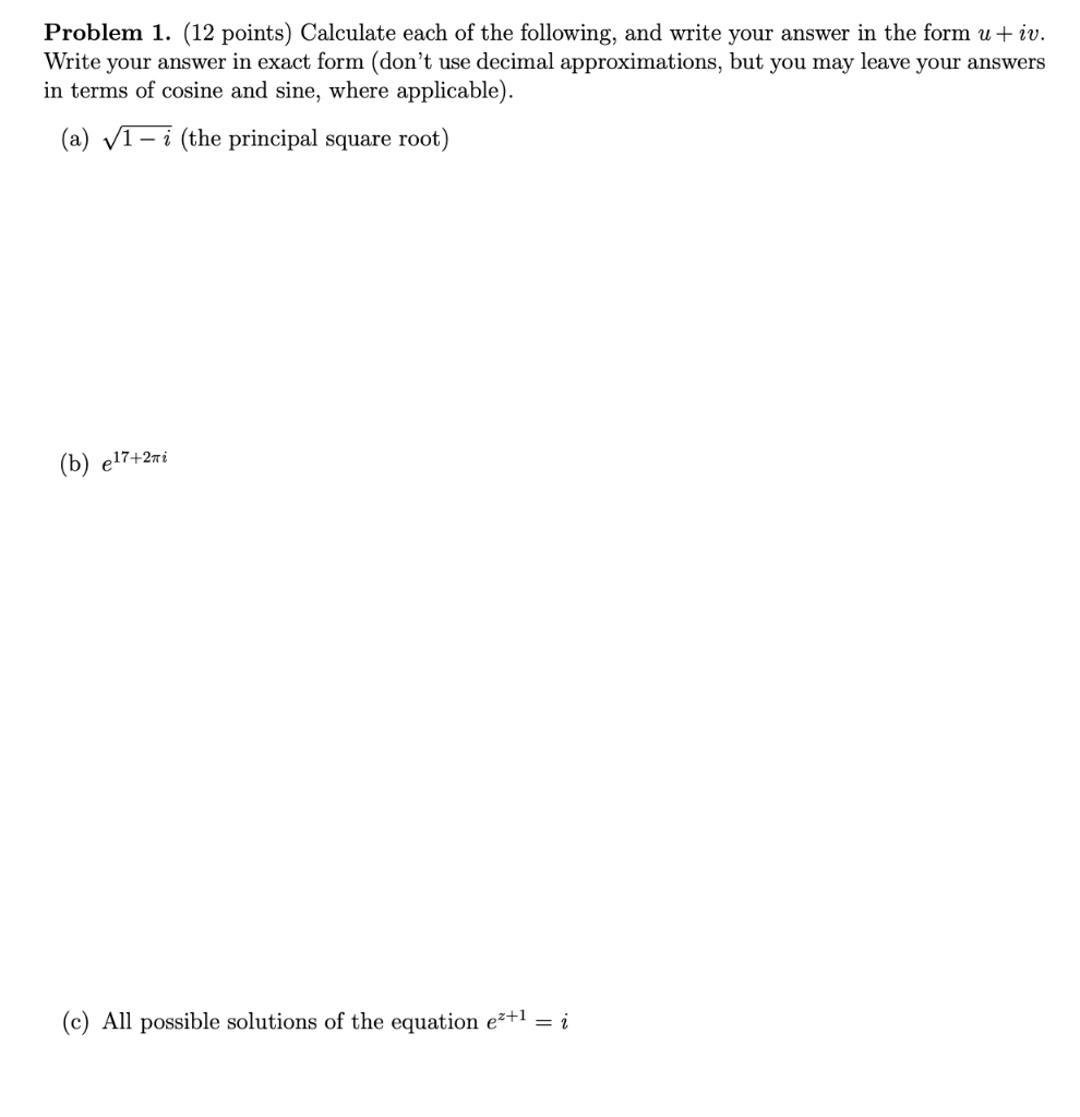 Solved Problem 1. (12 points) Calculate each of the | Chegg.com