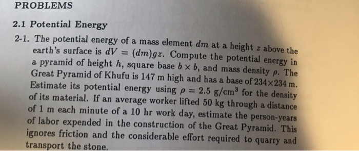 Solved PROBLEMS 2.1 Potential Energy 2-1. The potential | Chegg.com