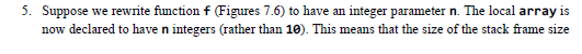 Solved Example function Stack Frame void f() { saved $ra - 4 | Chegg.com