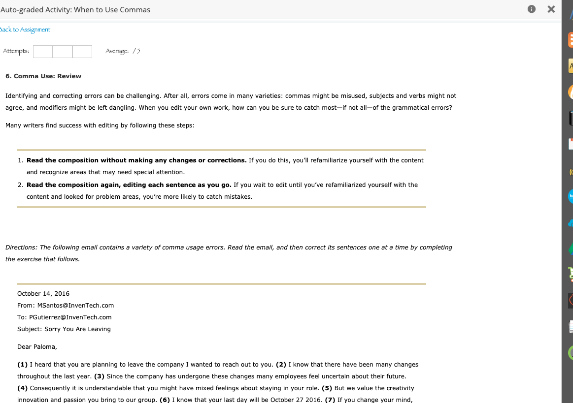 Solved Auto-graded Activity: When to Use Commas X Sack to | Chegg.com