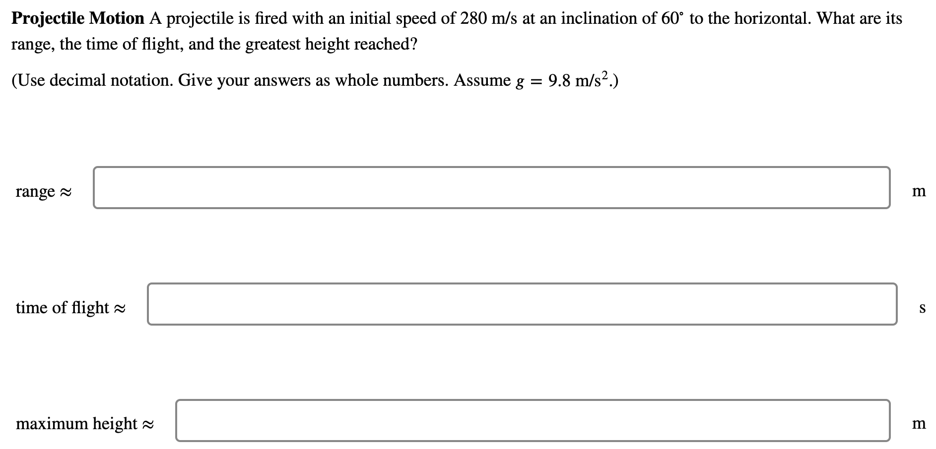 Solved Projectile Motion A projectile is fired with an | Chegg.com