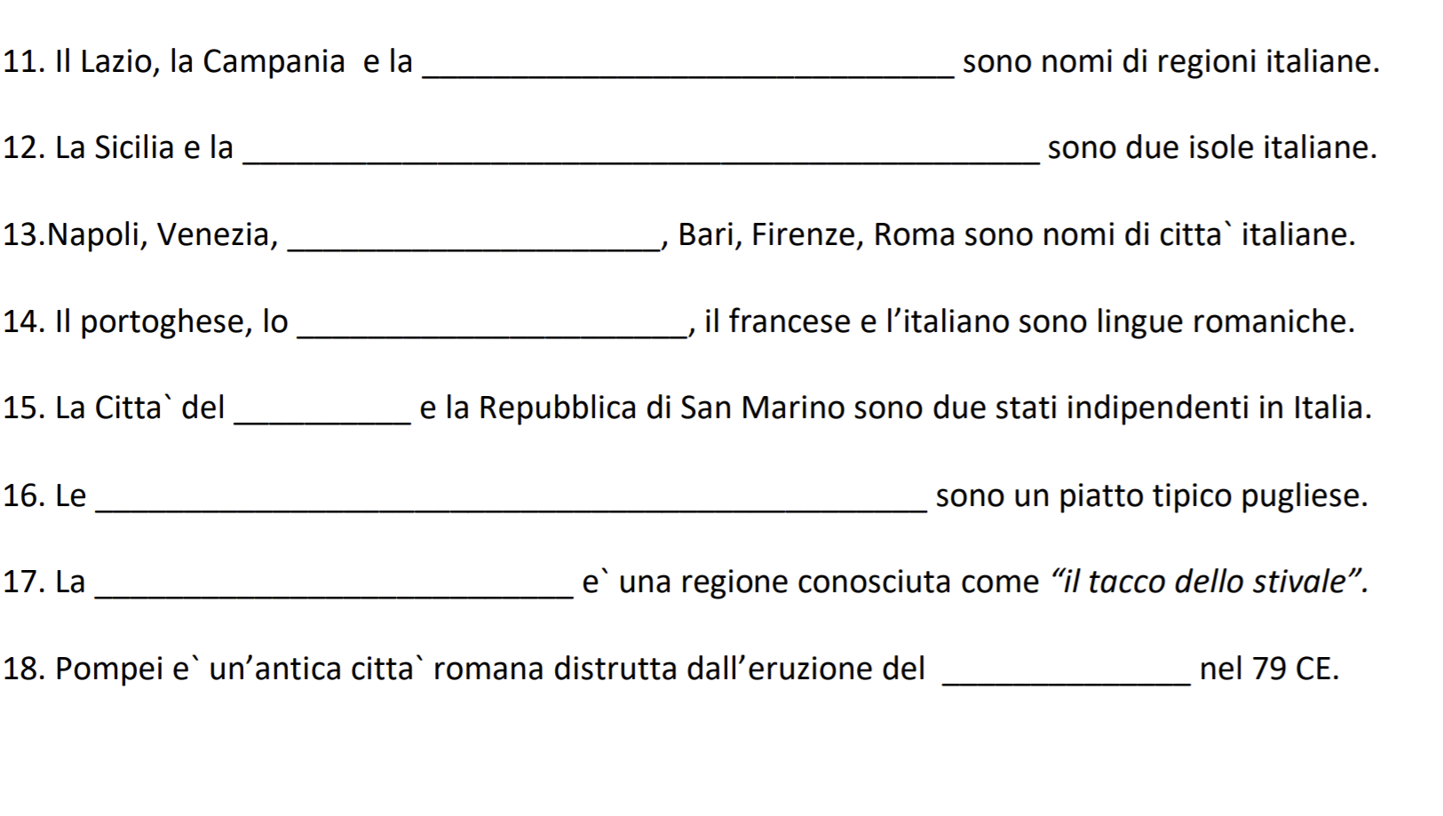 Nozioni culturali. Facciamo pratica! Completa le | Chegg.com