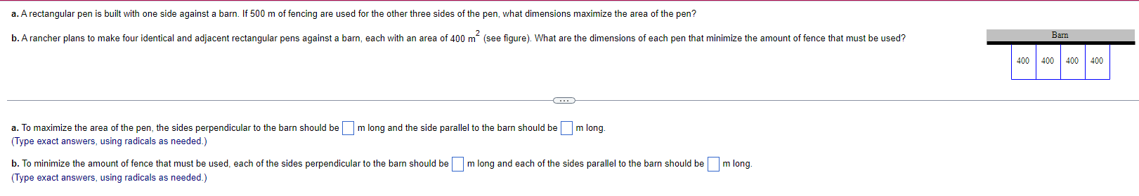 Solved a. A rectangular pen is built with one side against a | Chegg.com