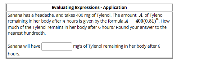 Solved Evaluating Expressions - Application Sahana has a | Chegg.com