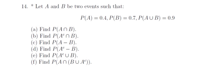 Solved Let A and B be two events such that: P(A) = 0.4, P(B) | Chegg.com
