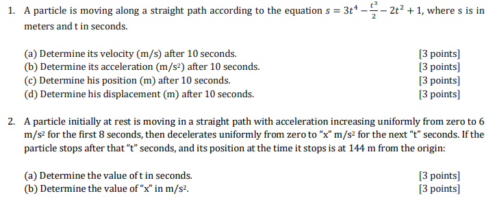 Solved 1. A particle is moving along a straight path | Chegg.com
