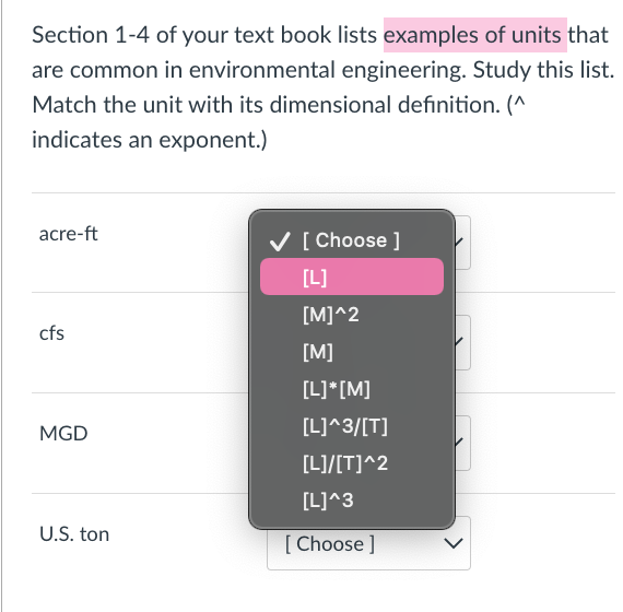 Solved Section 1-4 of your text book lists examples of units | Chegg.com