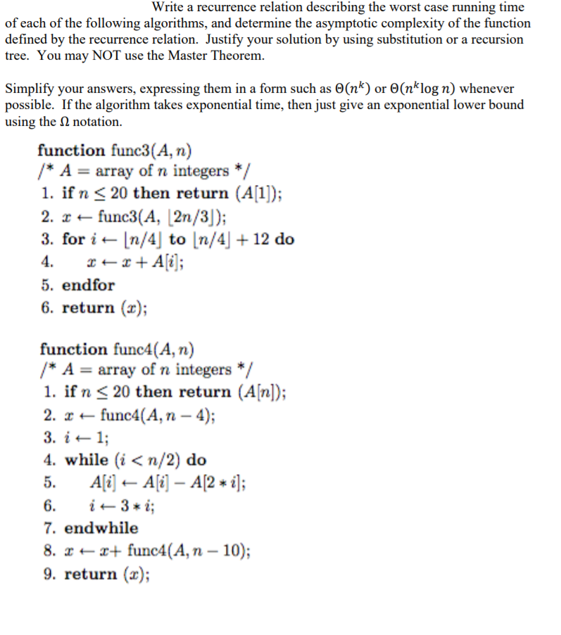 Solved Write a recurrence relation describing the worst case | Chegg.com