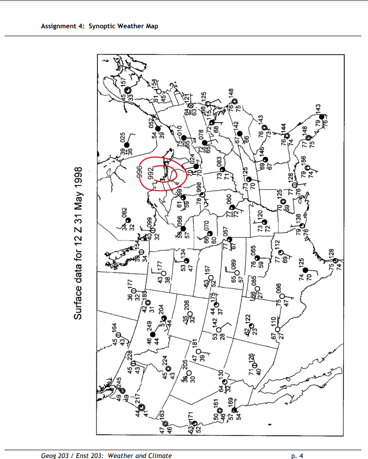 Solved Surface data for 12 Z 31 May 1998 Geog 203 / Enst | Chegg.com