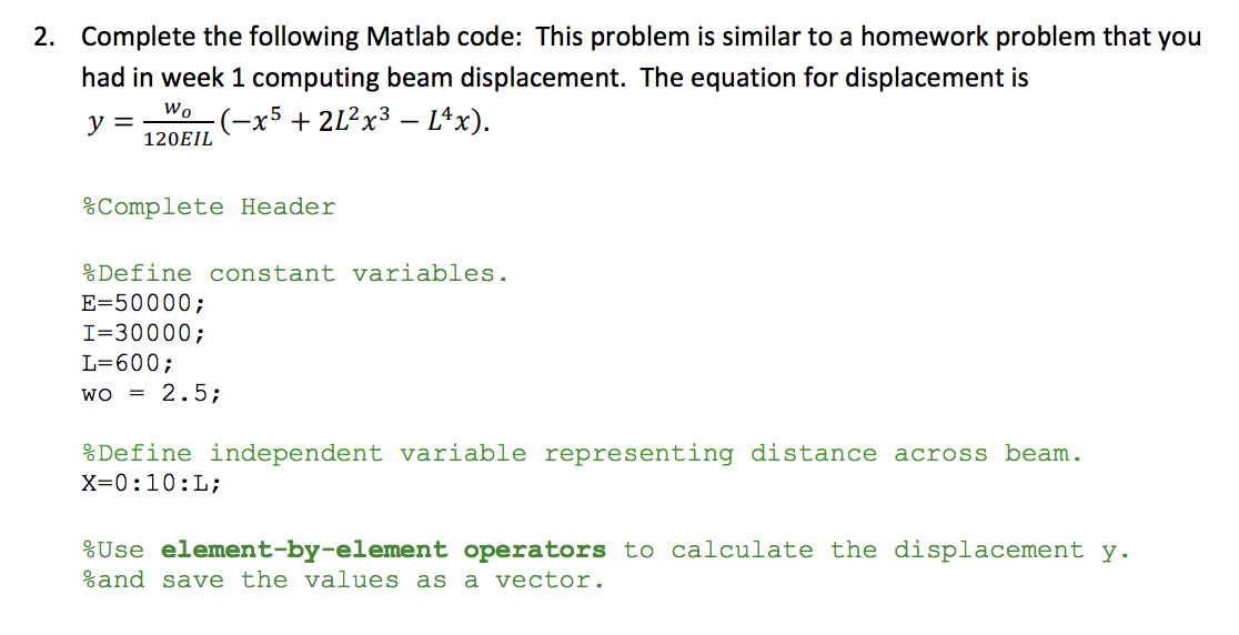 Solved 2. Complete the following Matlab code: This problem | Chegg.com
