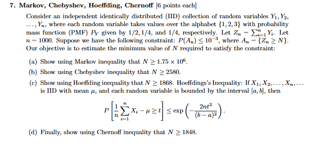 Solved Markov, Chebyshev, Hoeffding, Chernoff [6 ﻿points | Chegg.com