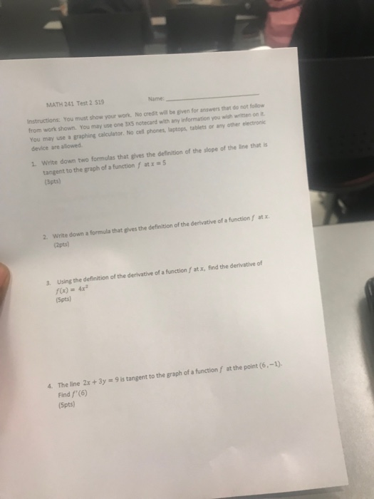 Solved MATH 241 Test 2 $19 Name: Instructions: You must show | Chegg.com