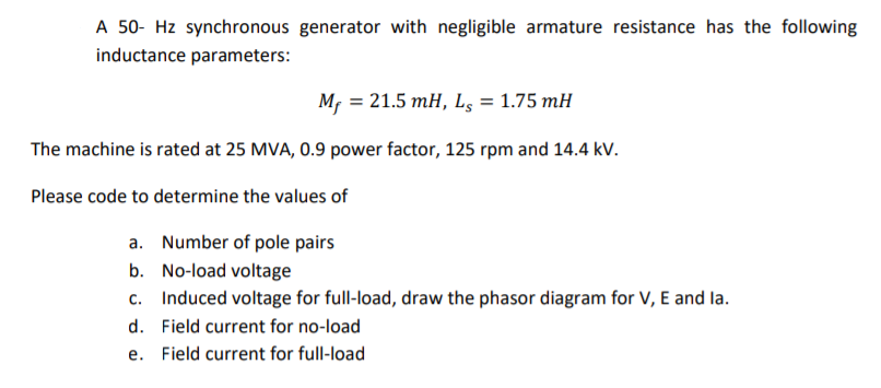 Solved A 50- Hz synchronous generator with negligible | Chegg.com