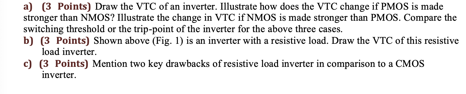 Solved a) (3 Points) Draw the VTC of an inverter. Illustrate | Chegg.com