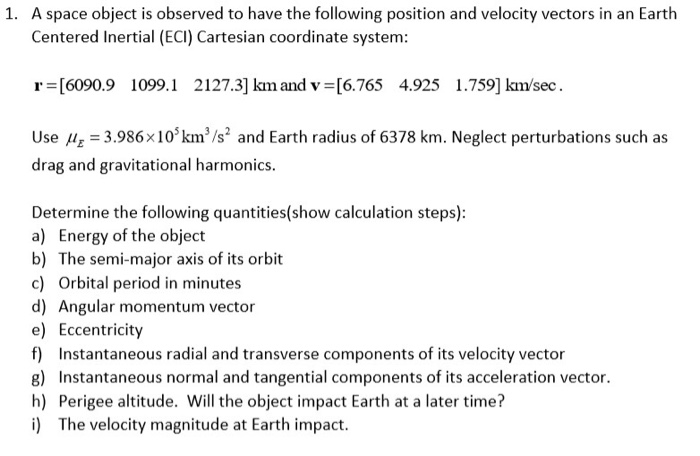 Solved A space object is observed to have the following | Chegg.com