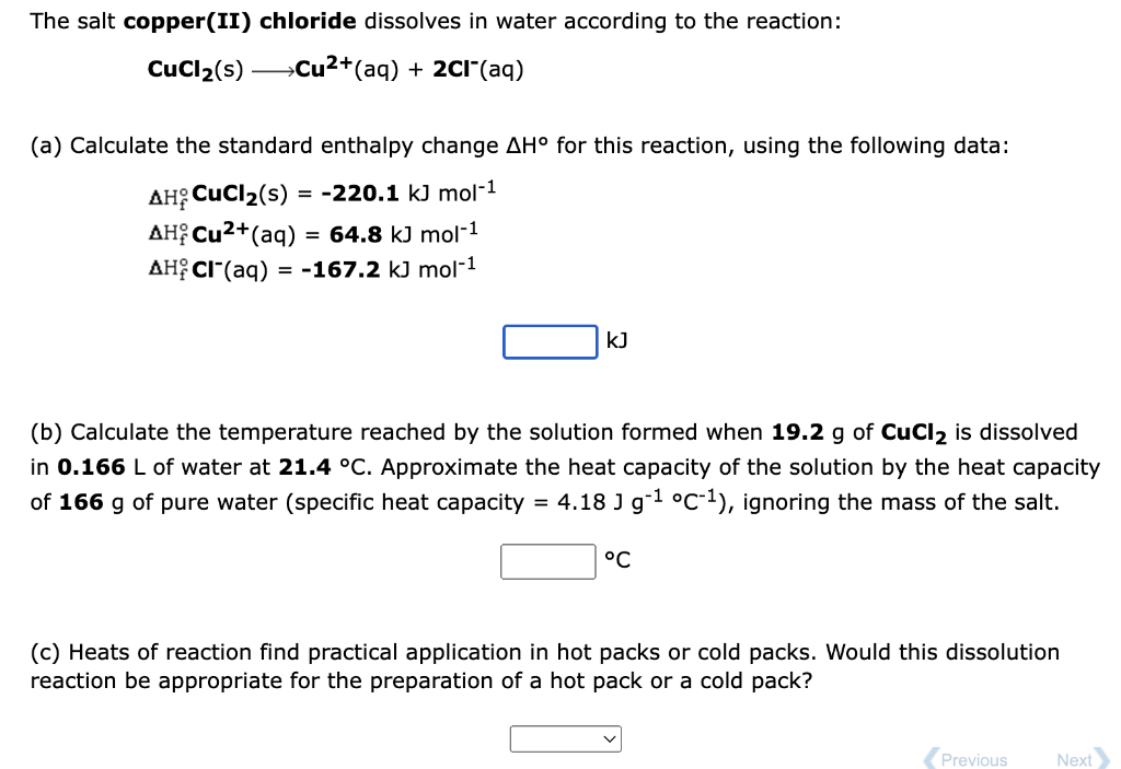 Solved The salt copper(II) chloride dissolves in water | Chegg.com