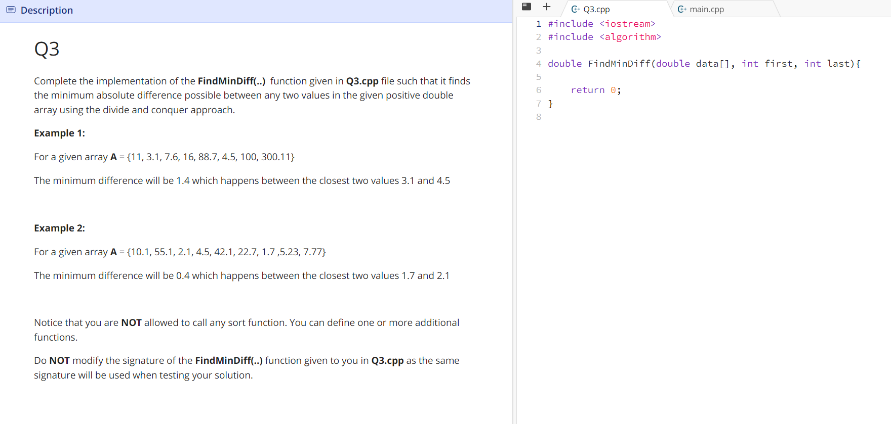 Solved Descriptio Complete the implementation of the | Chegg.com