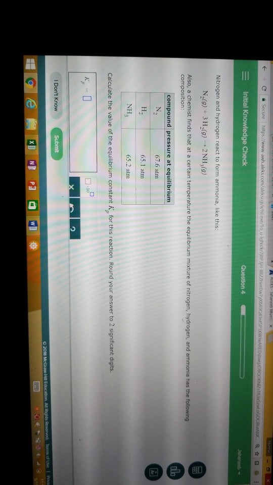 Solved Initial Knowledge Check Nitrogen and hydrogen react | Chegg.com