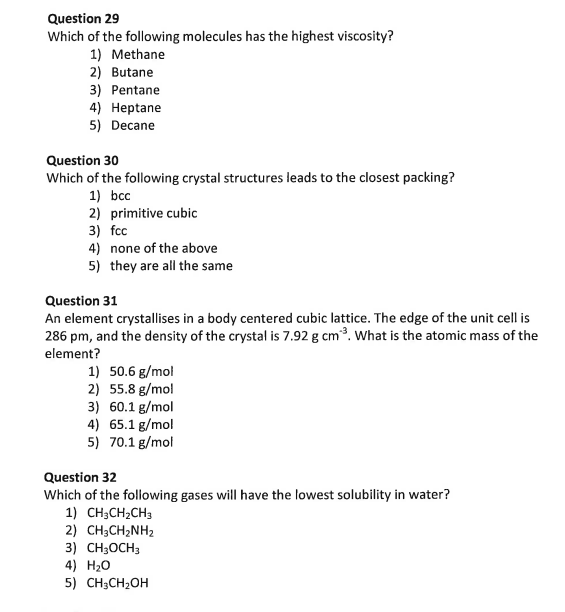 Solved Question 29 Which of the following molecules has the | Chegg.com