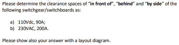Solved Please determine the clearance spaces of "in ﻿front | Chegg.com