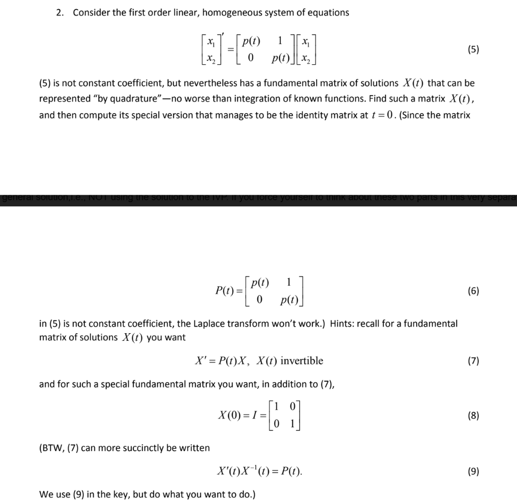 2. Consider the first order linear, homogeneous | Chegg.com