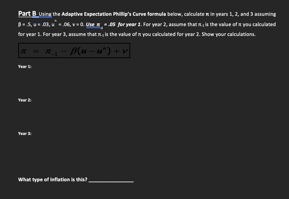 Solved Part B Using the Adaptive Expectation Phillip's Curve | Chegg.com