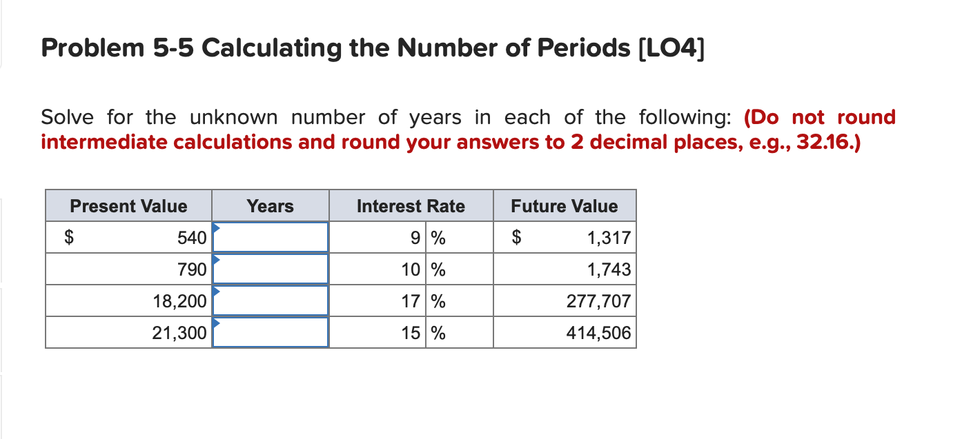 Solved Problem 5-5 Calculating the Number of Periods [LO4] | Chegg.com
