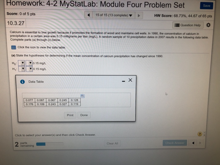 Solved Homework: 4-2 MyStatLab: Module Four Problem Set Save | Chegg.com