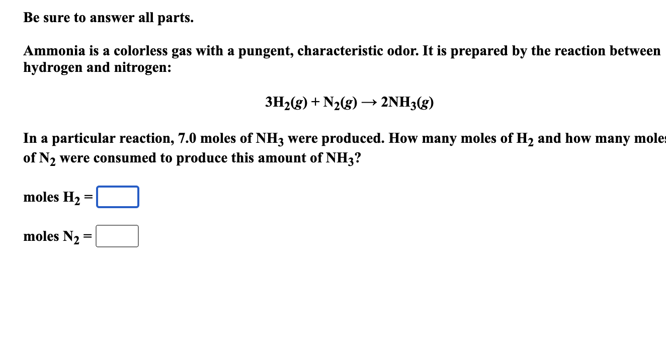 Solved Be sure to answer all parts. Nitrogen and hydrogen | Chegg.com