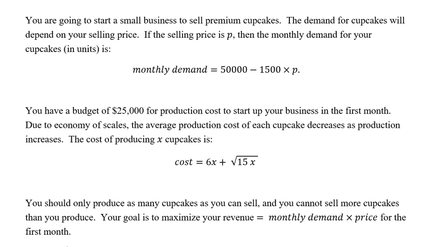 Solved Question: write a non-linear program for the | Chegg.com
