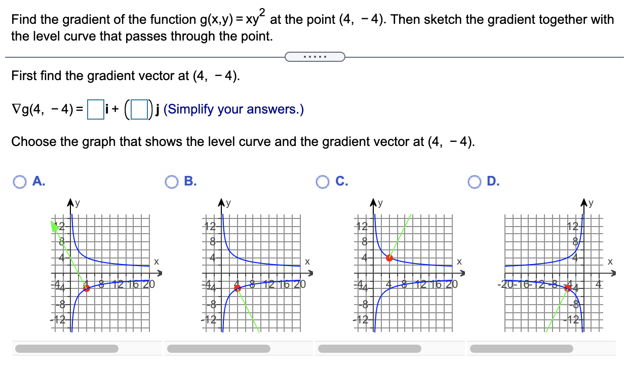 Solved Find the gradient of the function g(x,y) = xy2 at the | Chegg.com