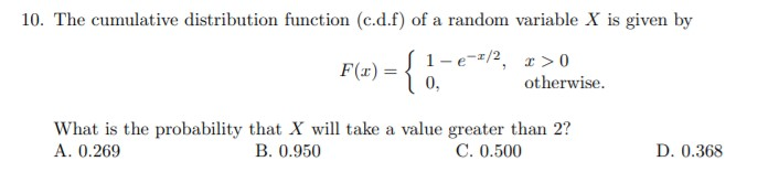 Solved 10. The cumulative distribution function (c.d.f) of a | Chegg.com