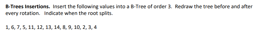 Solved B-Trees Insertions. Insert the following values into | Chegg.com