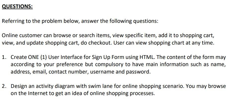 Solved QUESTIONS: Referring to the problem below, answer the | Chegg.com