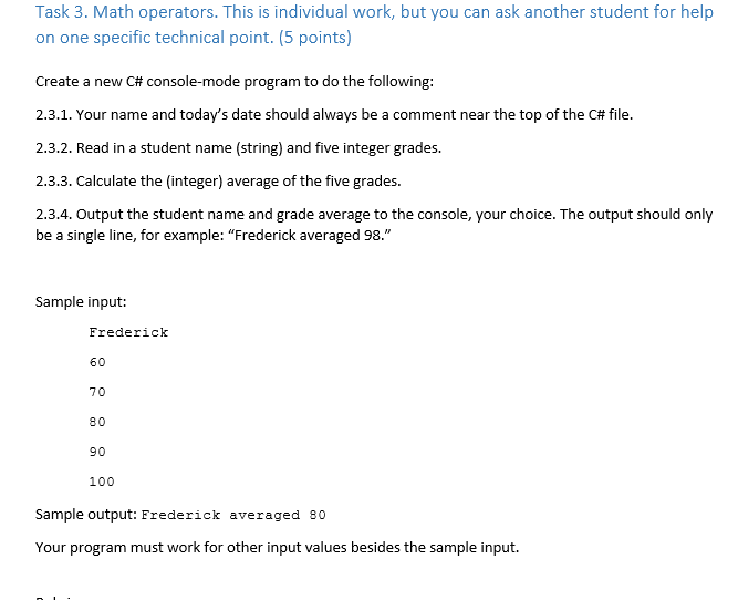 Solved Task 3. Math operators. This is individual work, but | Chegg.com