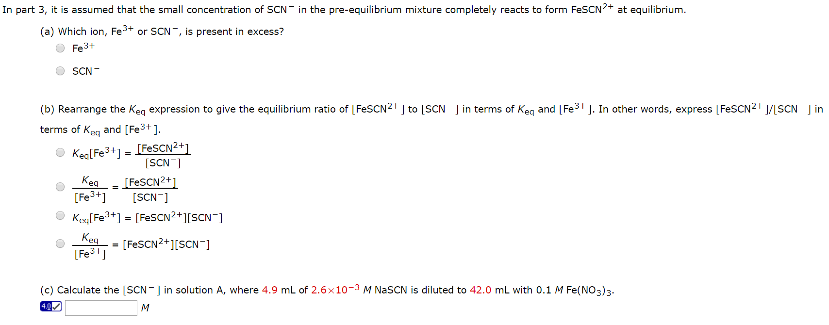 Solved In part 3, it is assumed that the small concentration | Chegg.com