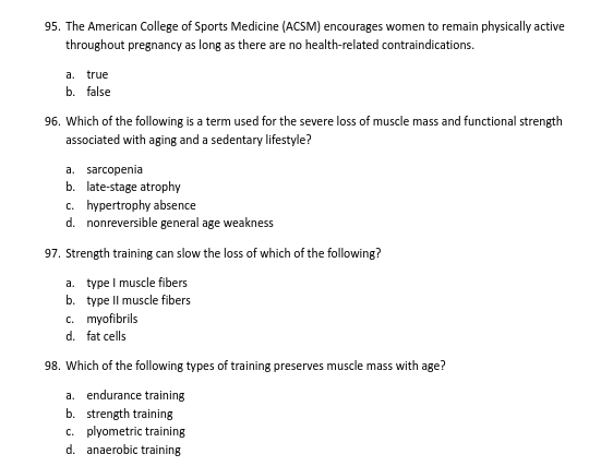 Solved 95. The American College of Sports Medicine (ACSM) | Chegg.com